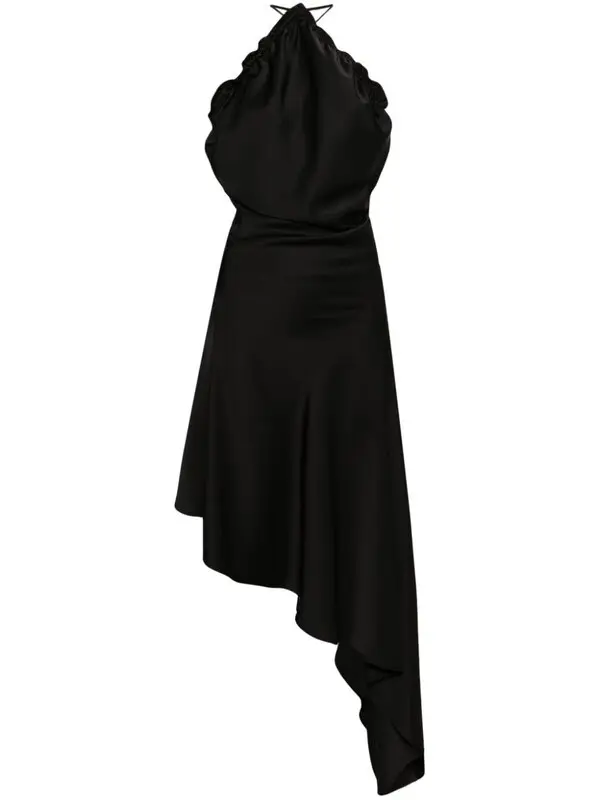 Attico Asymmetric Satin Midi Dress - Black