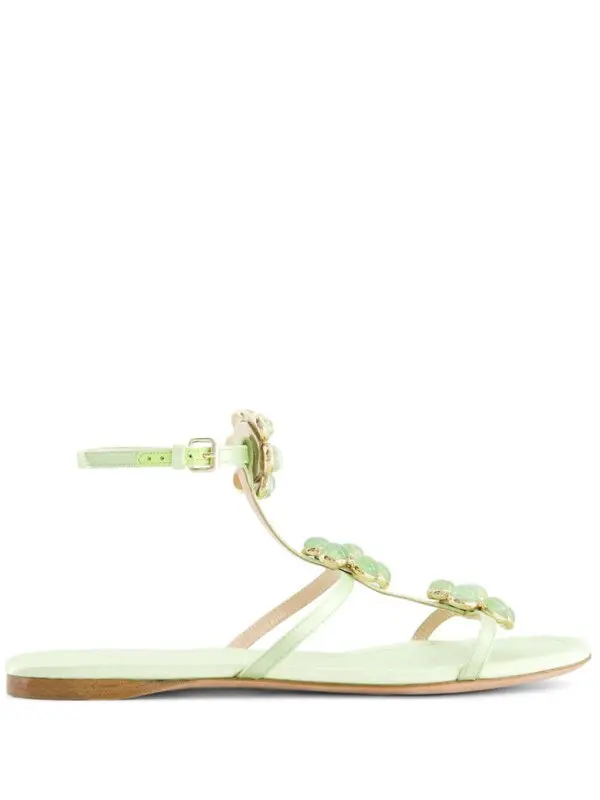 Giambattista Valli Flower Detailing Leather Sandals - Green