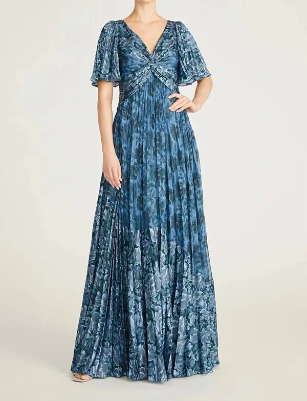 Buy Theia Mabella Pleated A Line Gown In Climbing Blossoms Multi At