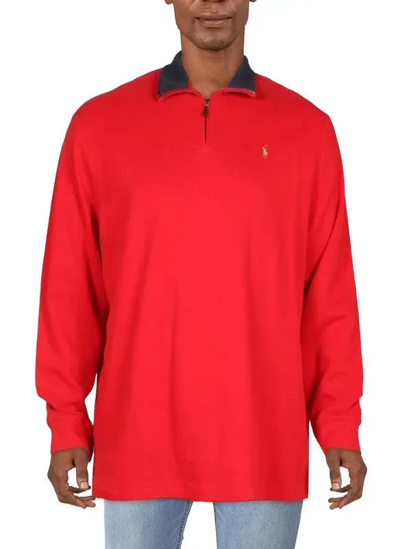 Ralph Lauren Quarter Zip Logo Pullover Sweater - Red | Editorialist