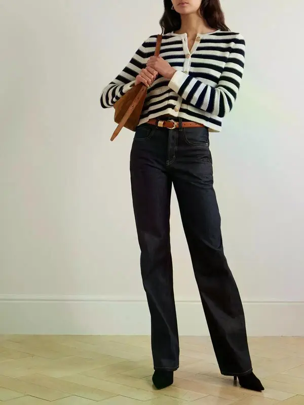ALLUDE Striped Wool And Cashmere-blend Cardigan - Blue