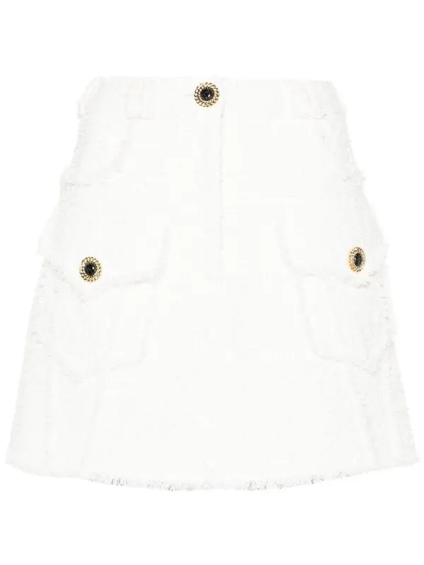 Balmain A-line Tweed Miniskirt - White