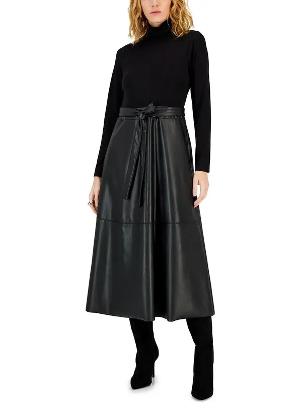 Buy Anne Klein Faux Leather Aline Midi Dress - Multi At 46% Off ...