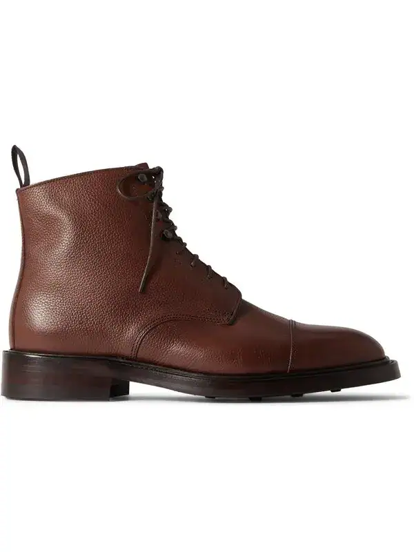 Kingsman George Cleverley Taron Cap-Toe Pebble-Grain Leather Boots