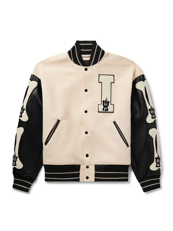 Kapital Faux Leather And Wool-blend Varsity Jacket - Neutrals