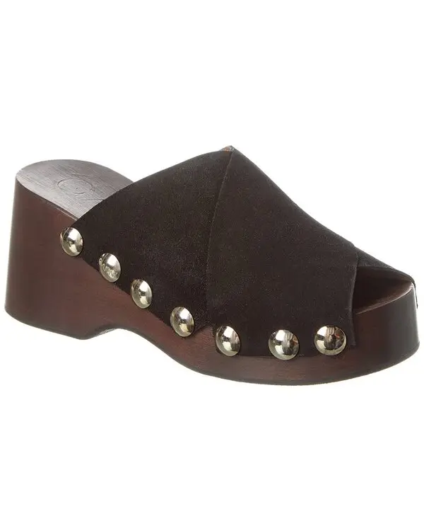 Buy GANNI Retro Peep Toe Suede Clog - Black At 64% Off | Editorialist