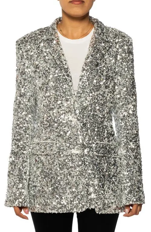 AZALEA WANG Isa Sequin Blazer - Silver