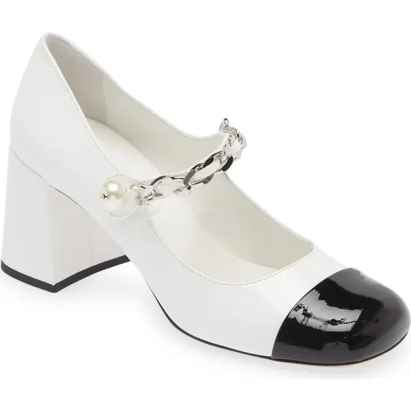 Miu Miu Chain Strap Mary Jane Pumps - White/black