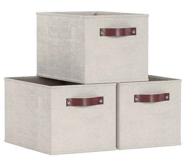 ORNAVO HOME 3 Linen Storage Basket With Leather Handles-xlarge