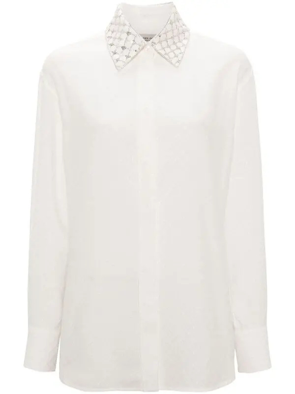 Golden Goose Embellished-collar Patterned-jacquard Shirt - White