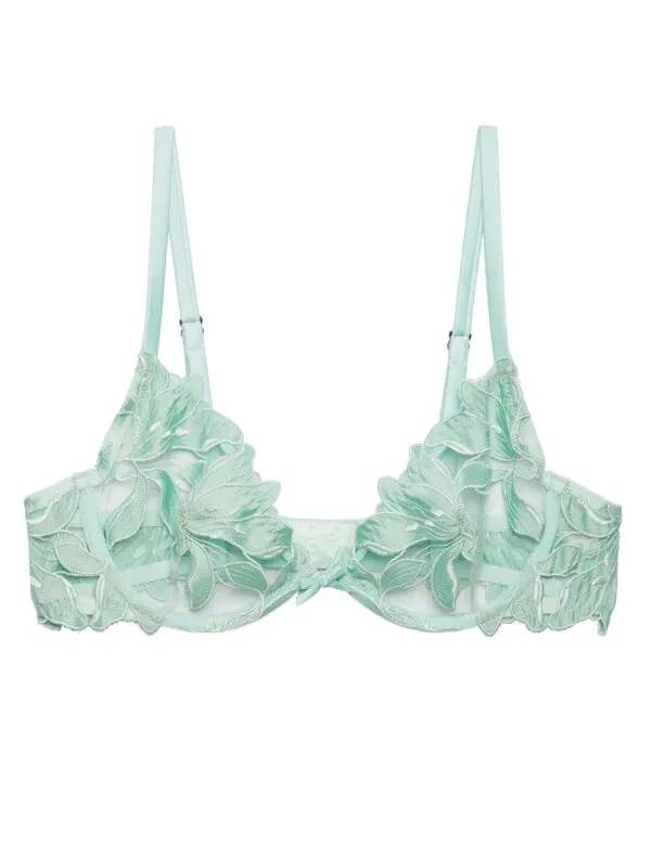 Fleur Du Mal Lily Embroidered Plunge Demi Bra - Green