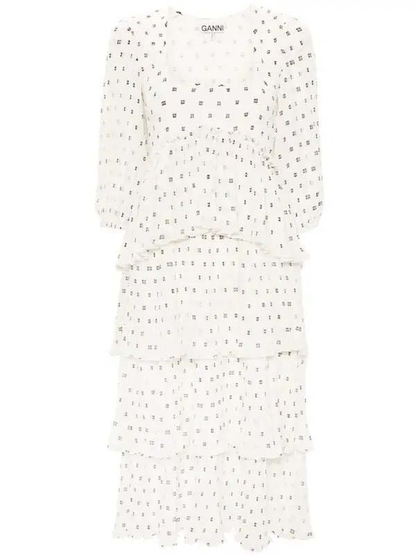 GANNI Monogram-print Pleated Midi Dress