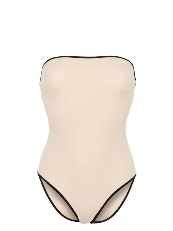 TOTÊME Striped-edge Strapless Swimsuit - Neutrals