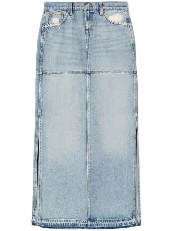 RE/DONE Side-slit Denim Maxi Skirt - Blue