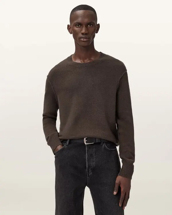 All Saints Statten Ramskull Crew Neck Sweater - Mole Brown