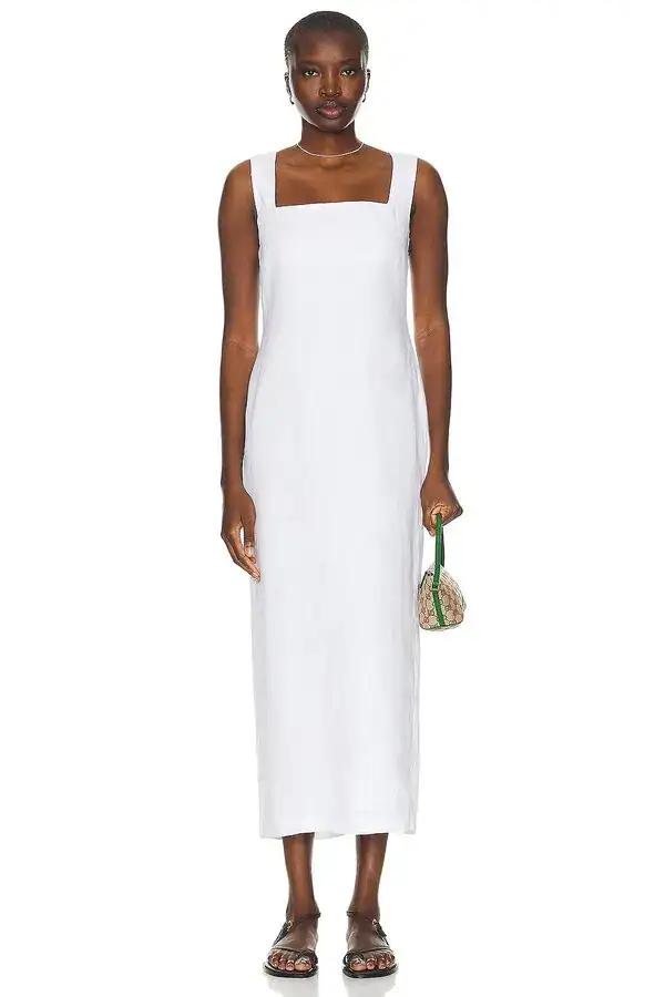 Posse Alice Square-Neck Linen Midi Dress - Ivory | Editorialist