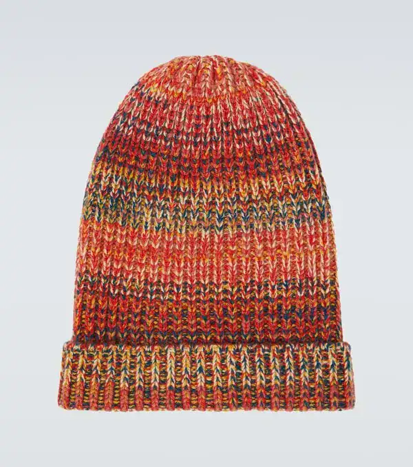 The Elder Statesman Chunky Knit Beanie in Red and Black The Elder Statesman Thistle Pacific Striped Alpaca-Blend  main image 4