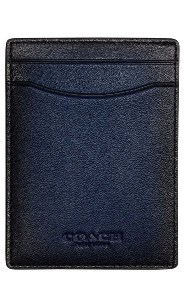 Coach Leather Money Clip Card Case - Deep Blue | Editorialist