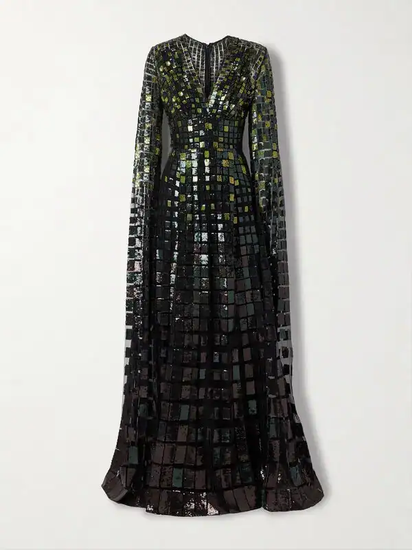 Elie Saab Sequined Tulle Gown - Green