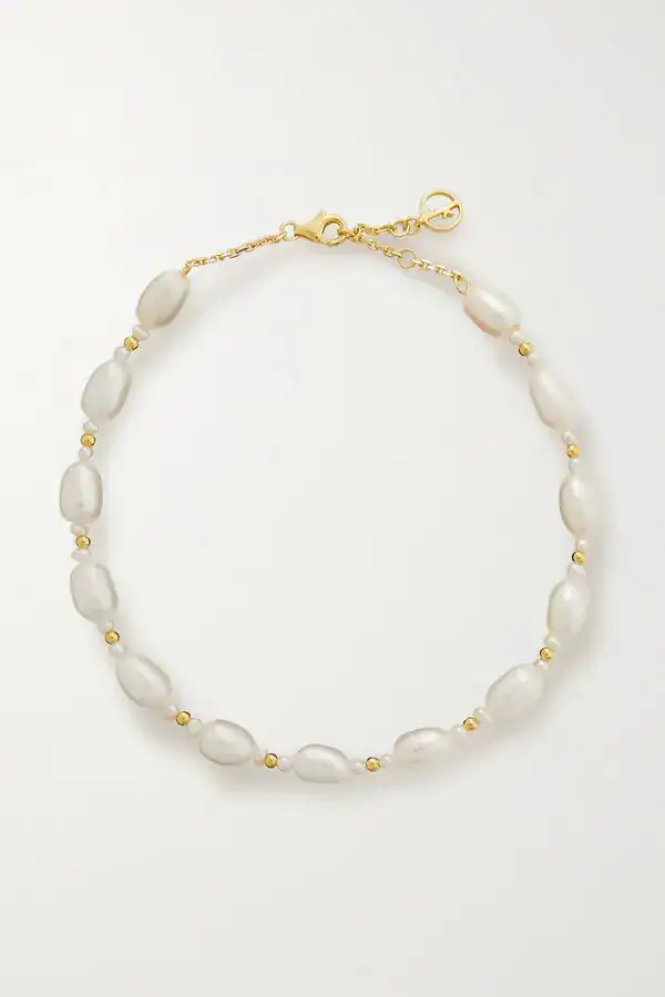Anissa Kermiche Serpent De Perles Gold-Plated Pearl Anklet White