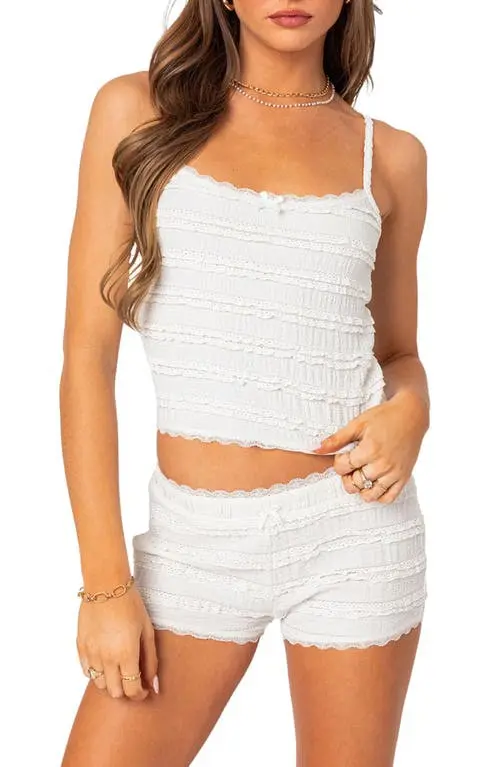 EDIKTED Lucy Ruffled Lace Crop Tank - White