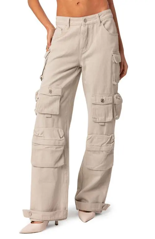 EDIKTED Oversized Boyfriend Cargo Jeans - Stone