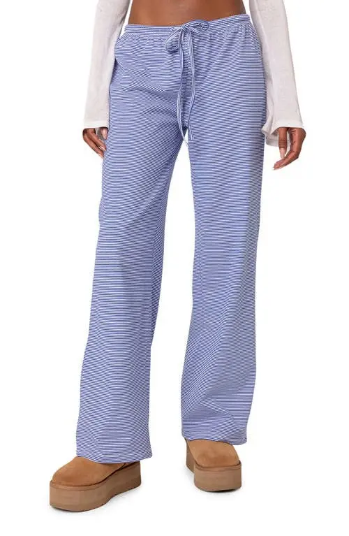 EDIKTED Olivia Stripe Relaxed Fit Pants - Blue-and-white