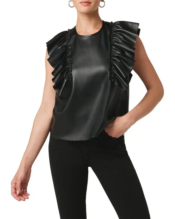 Buy Joe's Margot Vegan Leather Ruffle Top - Black At 58% Off | Editorialist