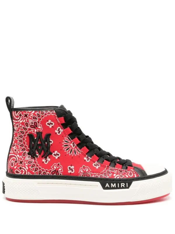 Amiri Bandana Ma Logo Court High top Sneakers Red Editorialist