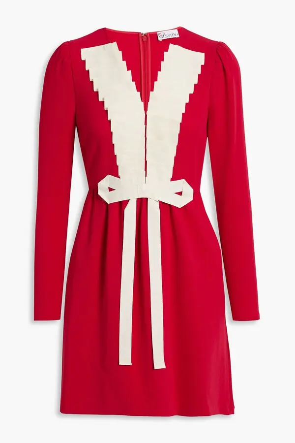 Red Valentino Bowdetailed Pleated Crepe Mini Dress In Red 75
