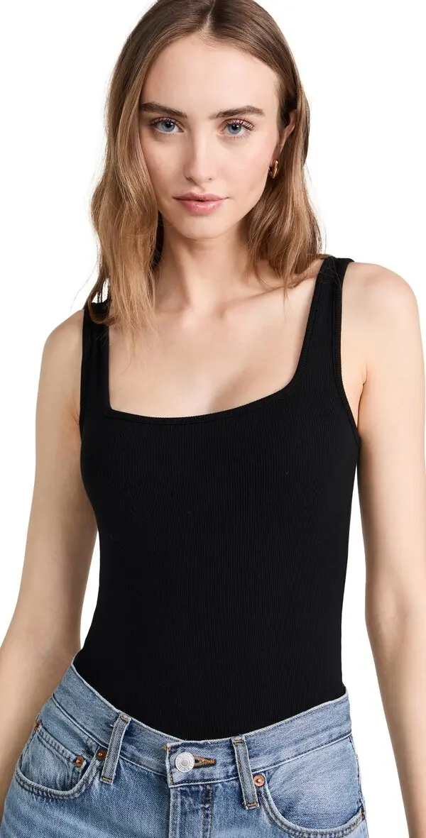 Ambitionist Ribbed Square Neck Bodysuit - Black