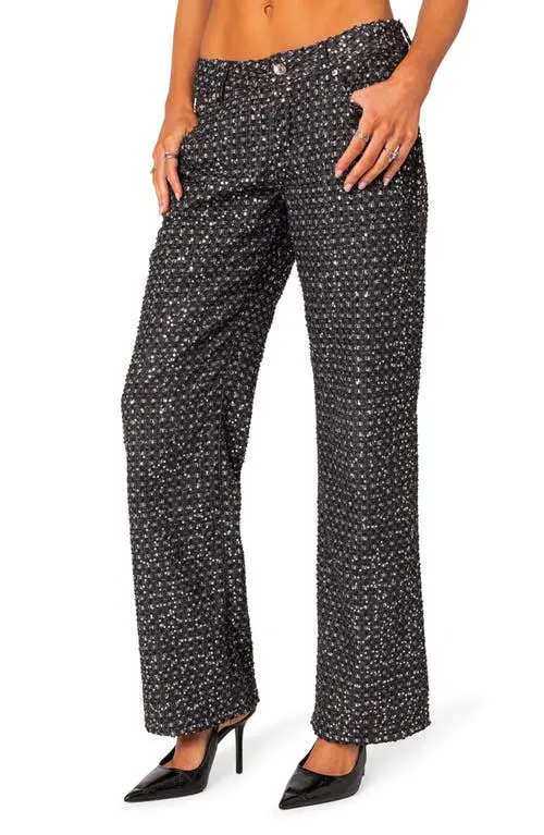 EDIKTED Nyah Sequin Low Rise Wide Leg Jeans