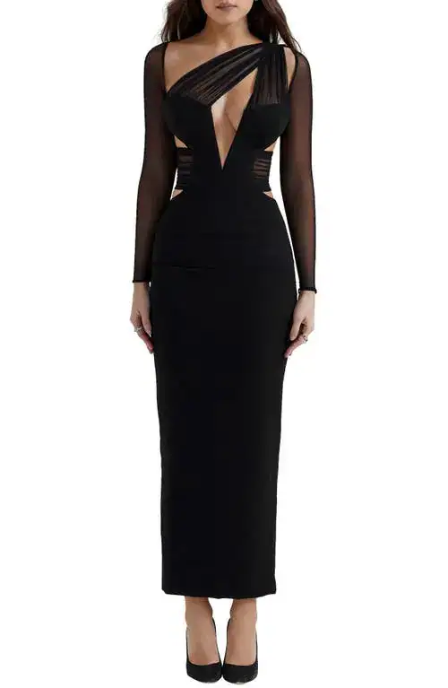 House Of Cb Asymmetric Cutout Long Sleeve Cocktail Dress In Black - 50% Off  | Editorialist