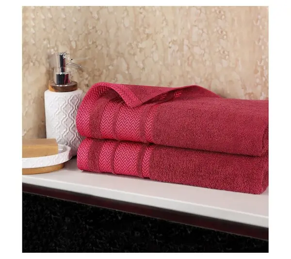SUPERIOR Zero Twist Cotton Dobby Border Soft 2- Pc Bath Sheets
