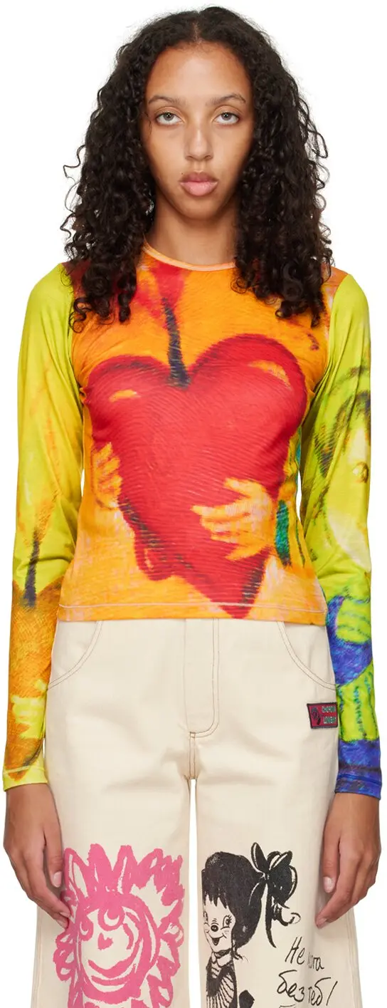 Chopova Lowena Color Fire Heart Long Sleeve T-Shirt In Multi - 53 