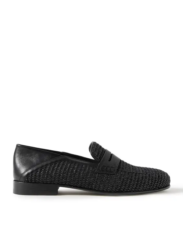 Manolo Blahnik Padstow Collapsible-heel Raffia Loafers - Black