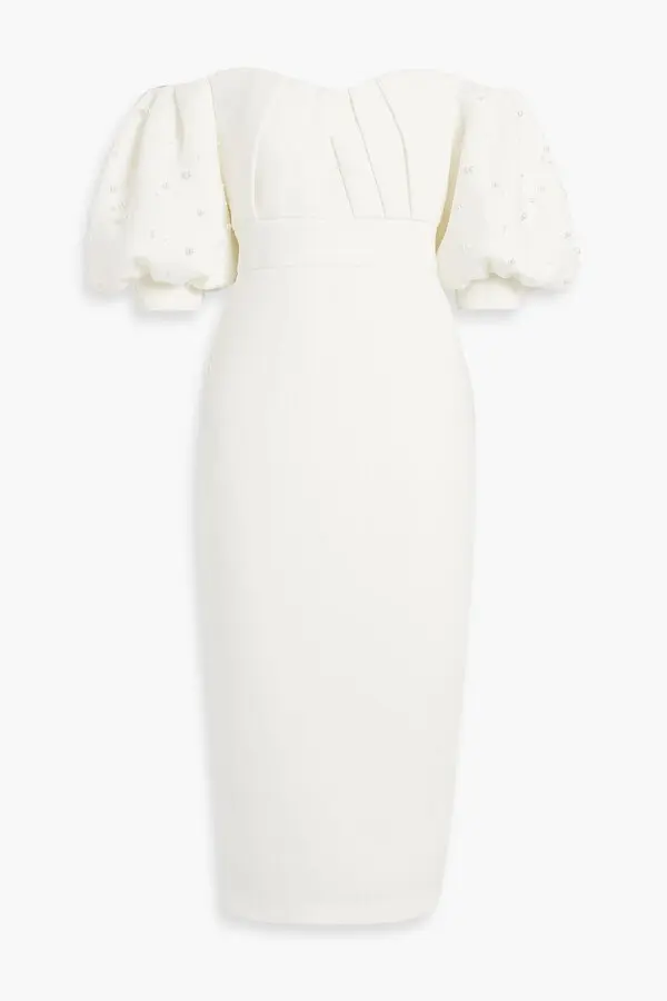 Badgley Mischka Off-The-Shoulder Embellished Scuba Midi Dress In Ivory -  49% Off