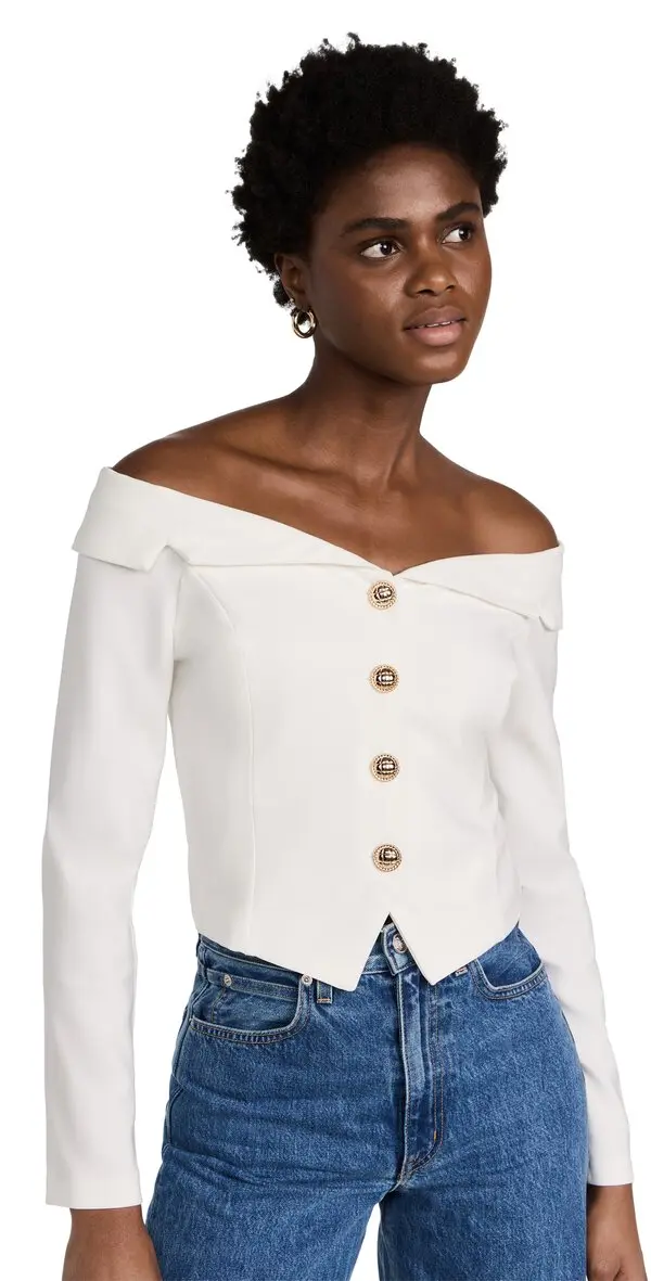 Endless Rose Stretched Off-shoulder Blazer Top - Ivory
