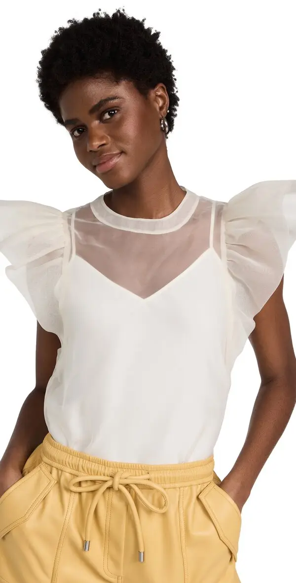 Simkhai Corina Organza Ruffle Sleeve Top - Ivory