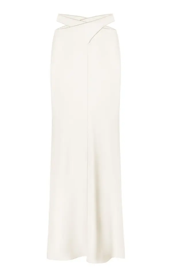 Anna October Crossed Satin Midi Skirt - White