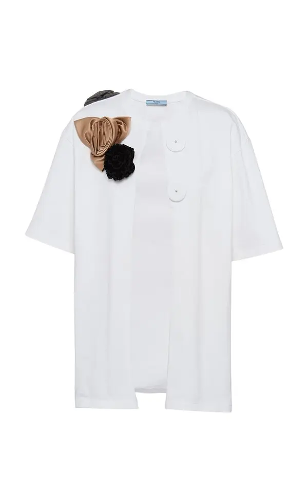 Prada Appliquéd Open Jersey T-shirt