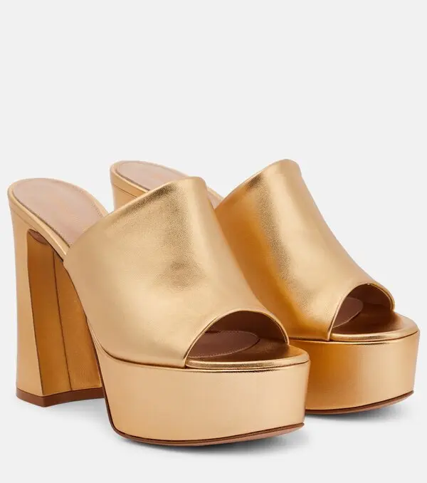 GIANVITO ROSSI Holly Leather Platform Mules - Metallic