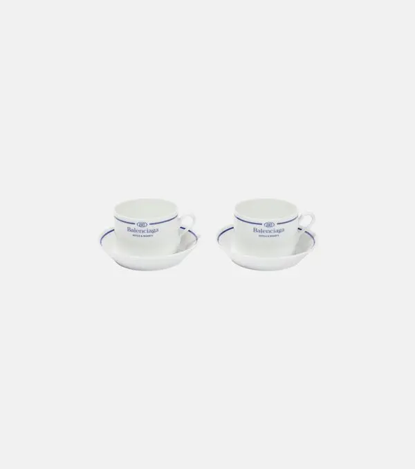Balenciaga Set Of 2 Logo Porcelain Teacups And Saucers