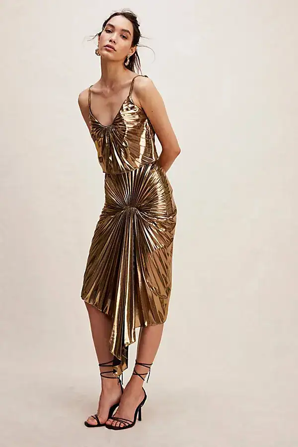 Free People Georgia Hardinge Dazed Dress - Gold Metallic | Editorialist