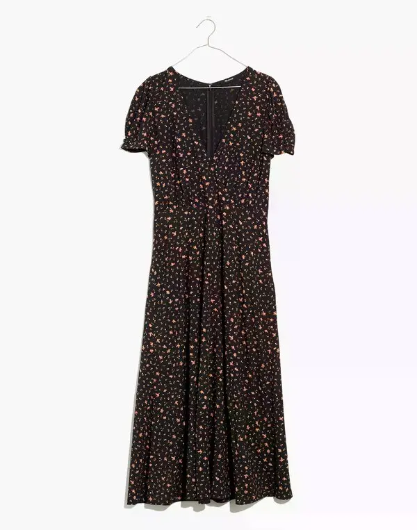 Madewell Puff-sleeve Faux-wrap Midi Dress