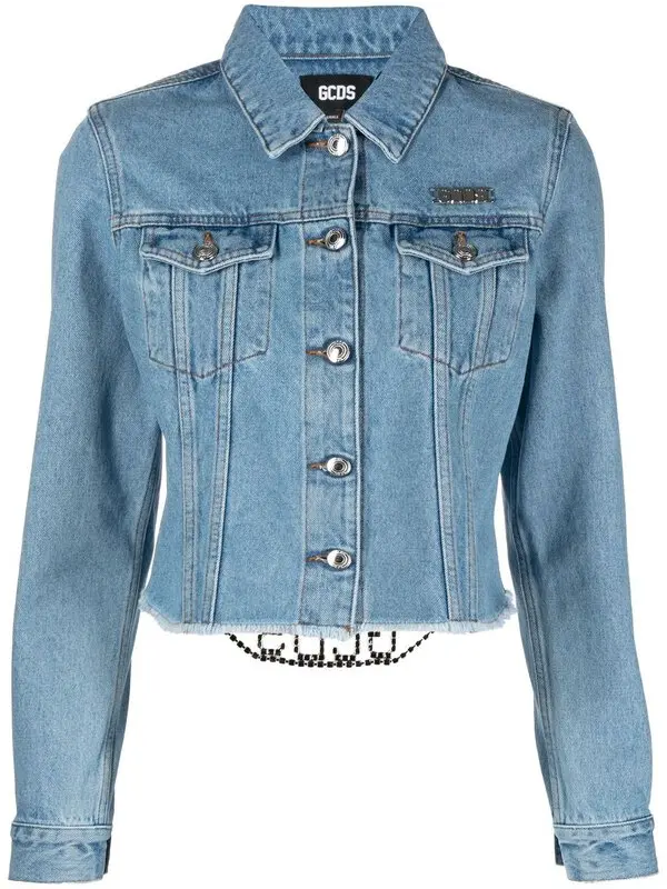Gcds Logo-plaque Cropped Denim Jacket