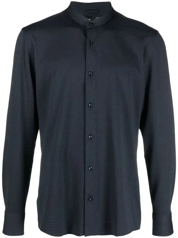 Boss Long-Sleeved Collarless Shirt In Blue - 35% Off | Editorialist