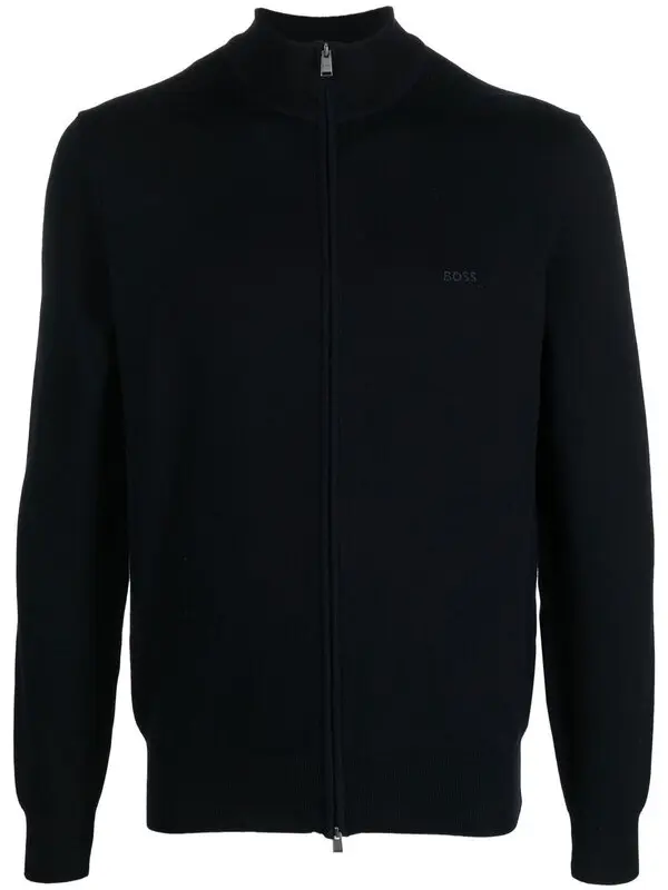 Buy Hugo Boss Logo-embroidered Zip-front Cardigan - Blue At 25% Off ...