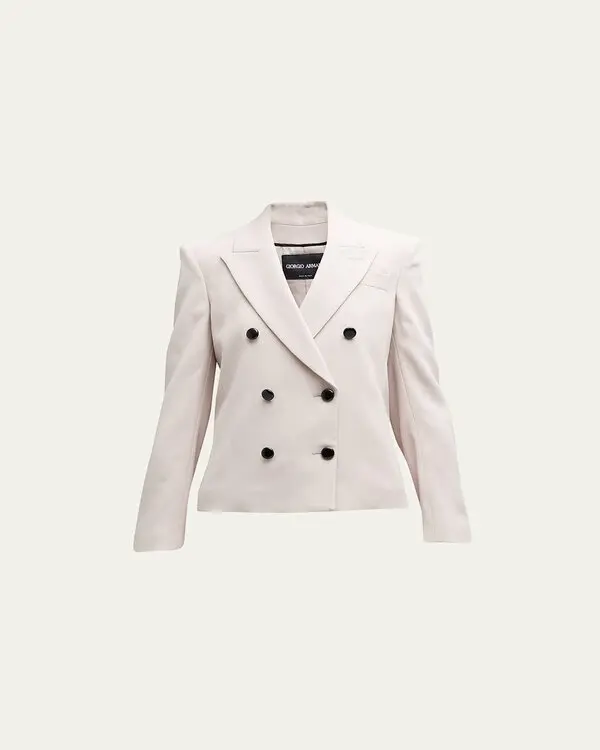 Giorgio Armani Cady Double-breasted Crop Blazer - Solid Medium Beige