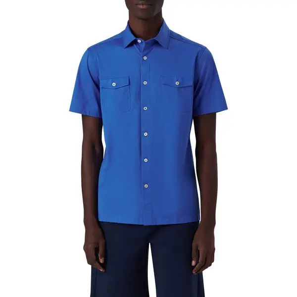 Bugatchi Ooohcotton® Short Sleeve Button-up Shirt - Classic Blue